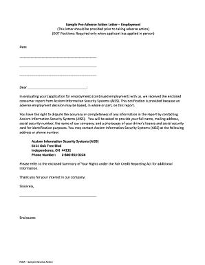 Fillable Online Sample Pre-Adverse Action Letter Employment - Star ...