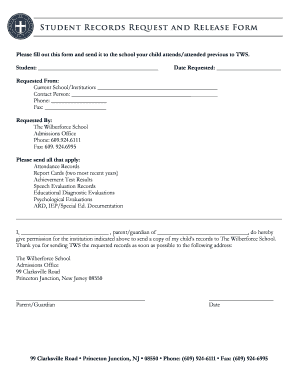 Fillable Online wilberforceschool Student Records Request and Release ...