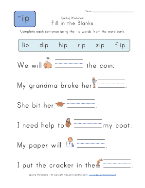 Fillable Online -ip Words Worksheet - Fill in the Blanks Fill in the ...
