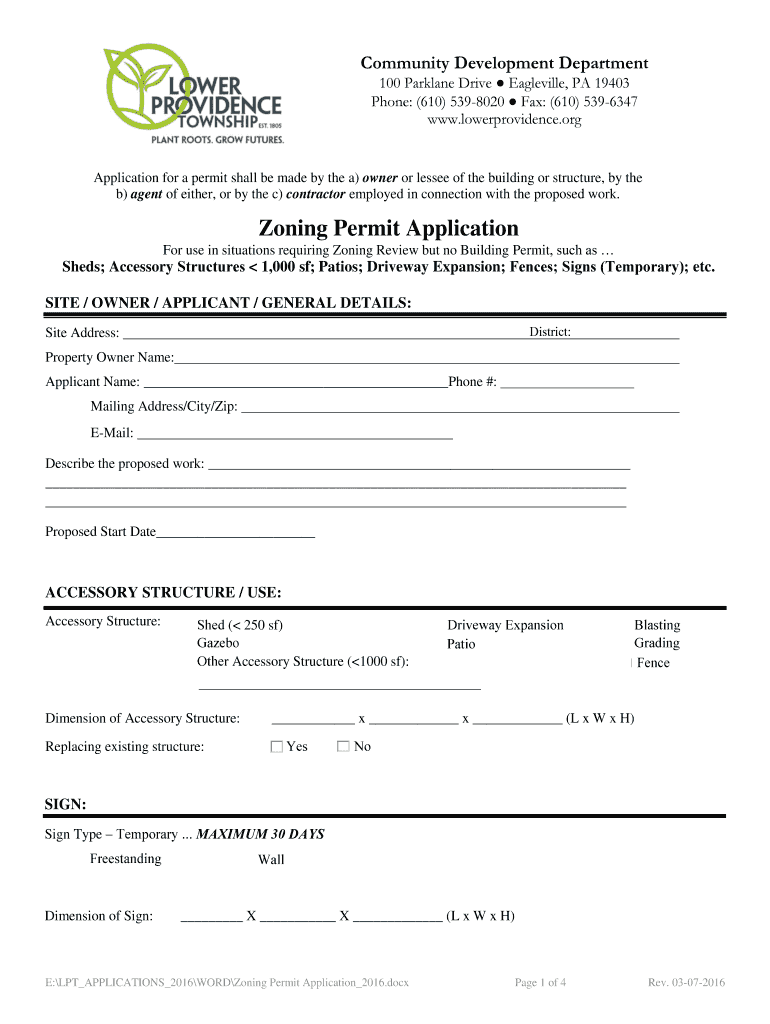 Fillable Online lowerprovidence Zoning Permit Application ...