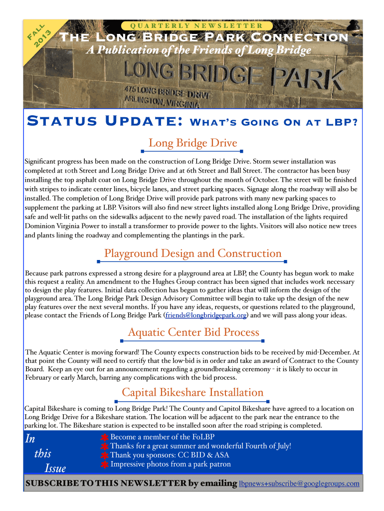 Fillable Online longbridgepark Status Update Whats Going On at LBP ...