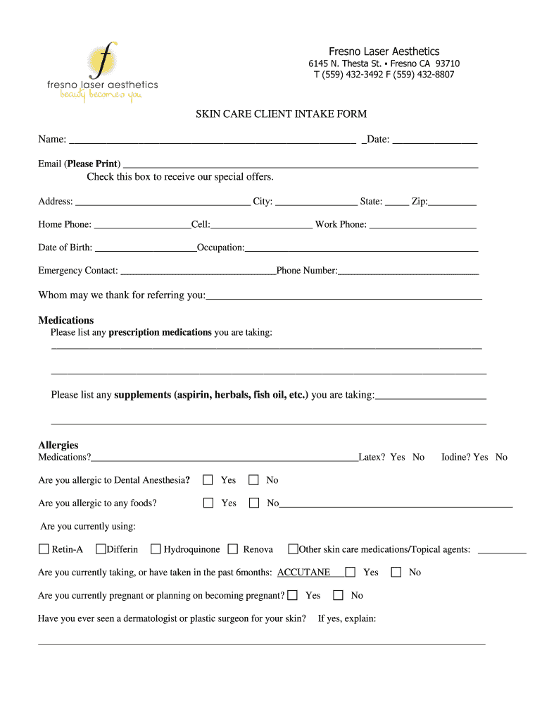 Fillable Online FLA SKIN CARE CLIENT INTAKE FORMdoc Fax Email Print ...