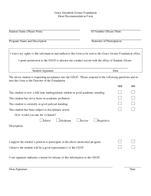 Fillable Online Dean Recommendation bFormb - Lake Forest College Fax ...