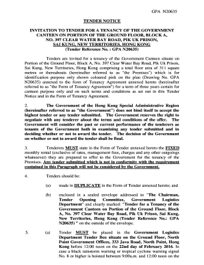 Fillable Online TENDER NOTICE INVITATION TO TENDER FOR A TENANCY OF THE ...