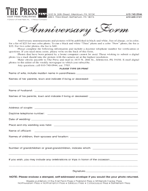 Fillable Online Anniversary Formqxd Fax Email Print - pdfFiller