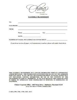 Fillable Online C-603 International, Fax Cover Sheet - Chimes Forms Fax ...