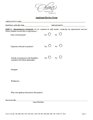Fillable Online Applicant Review Form - formschimesorg Fax Email Print ...
