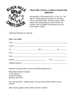 Fillable Online Black Hills Climbers Coalition Membership Application ...
