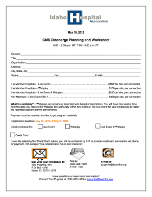 Fillable Online teamiha CMS Discharge Planning and bWorksheetb - Idaho ...