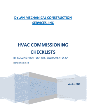 Fillable Online Hvac commissioning checklists - dylan mechanical ...