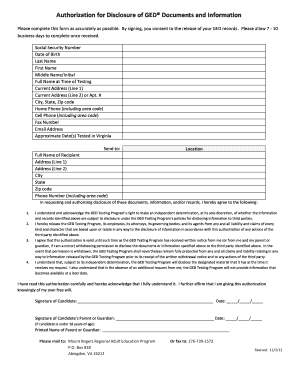 Fillable Online Authorization for Disclosure of GED Documents and ...
