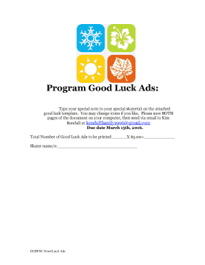 Fillable Online Program Good Luck Ads - greatergreenbayfsccom Fax Email ...