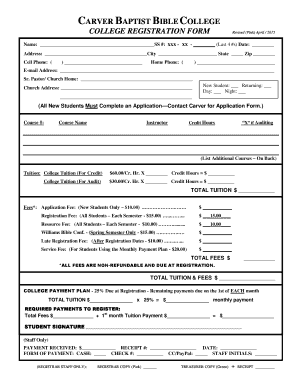 Fillable Online carverbiblecollegekc College Registration Form - Carver ...
