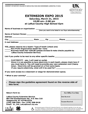 Fillable Online larue ca uky Extension expo 2015 - LaRue County ...