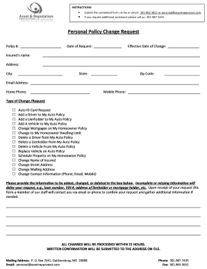 Fillable Online Policy Change Request Fax Email Print - pdfFiller
