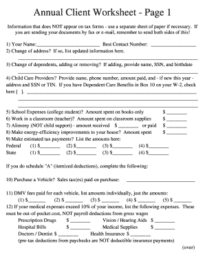 Fillable Online Annual Client Worksheet - Page 1 Fax Email Print ...