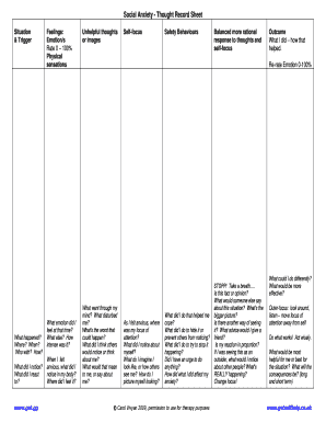 Fillable Online Social Anxiety - Thought Record Sheet Fax Email Print ...