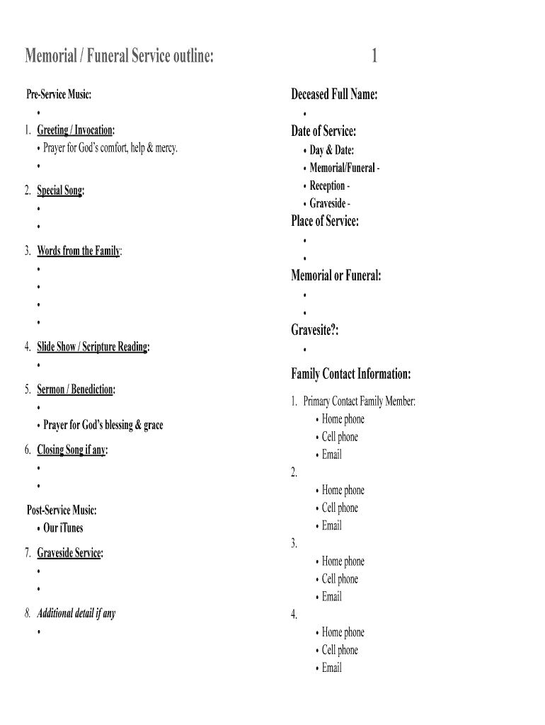 Fillable Online Memorial / Funeral Service outline: Fax Email Print ...