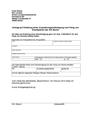 Ausfüllbar Online kreis-wesel Antrag auf Erteilung einer Ausnahmegenehmigung zum Fang Fax Email ...
