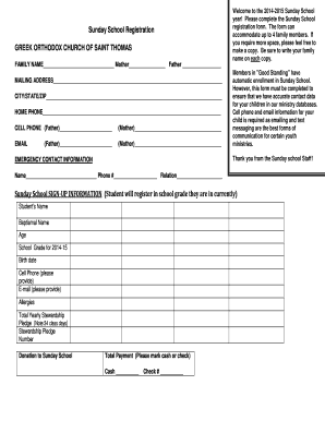 18 Printable sample sunday school registration form Templates ...
