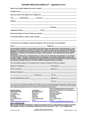 Fillable Online OXFORD ANGLICAN CURSILLO Application Form Fax Email ...