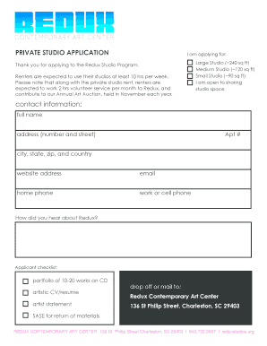 Fillable Online reduxstudios 2014 Studio Application - Redux Studios ...