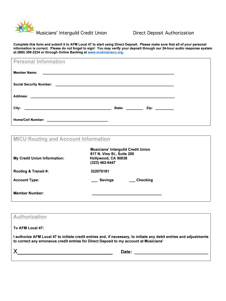Fillable Online musicianscu Personal Information MICU Routing and ...