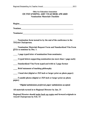 Fillable Online oaea memberclicks Outstanding Art Teacher Checklist ...