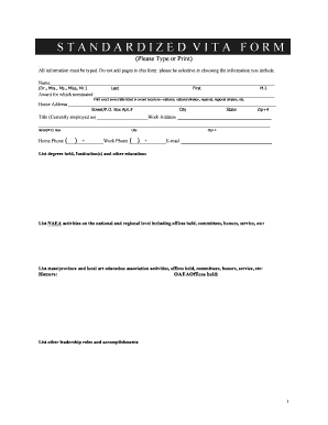 Fillable Online oaea memberclicks Standardized VITA Form ...