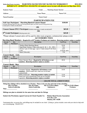 Fillable Online musicalbees PARTICIPATION FEE Full Year Participant ...