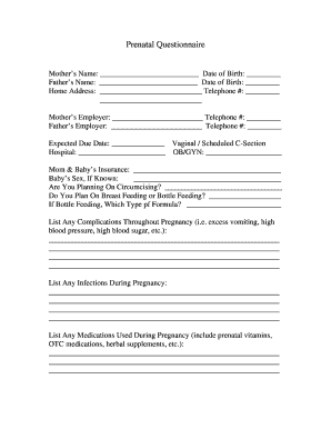 Fillable Online Prenatal Questionnaire - Pediatric Wizards Fax Email ...