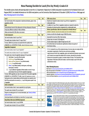 Fillable Online Menu Planning Checklist for Lunch (Five-Day Week ...