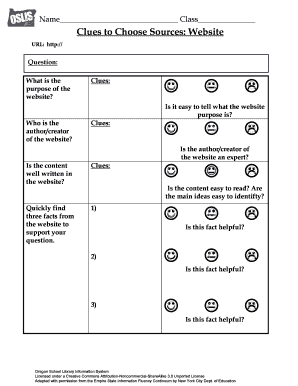 Fillable Online elementary oslis Name Class Clues to Choose Sources ...