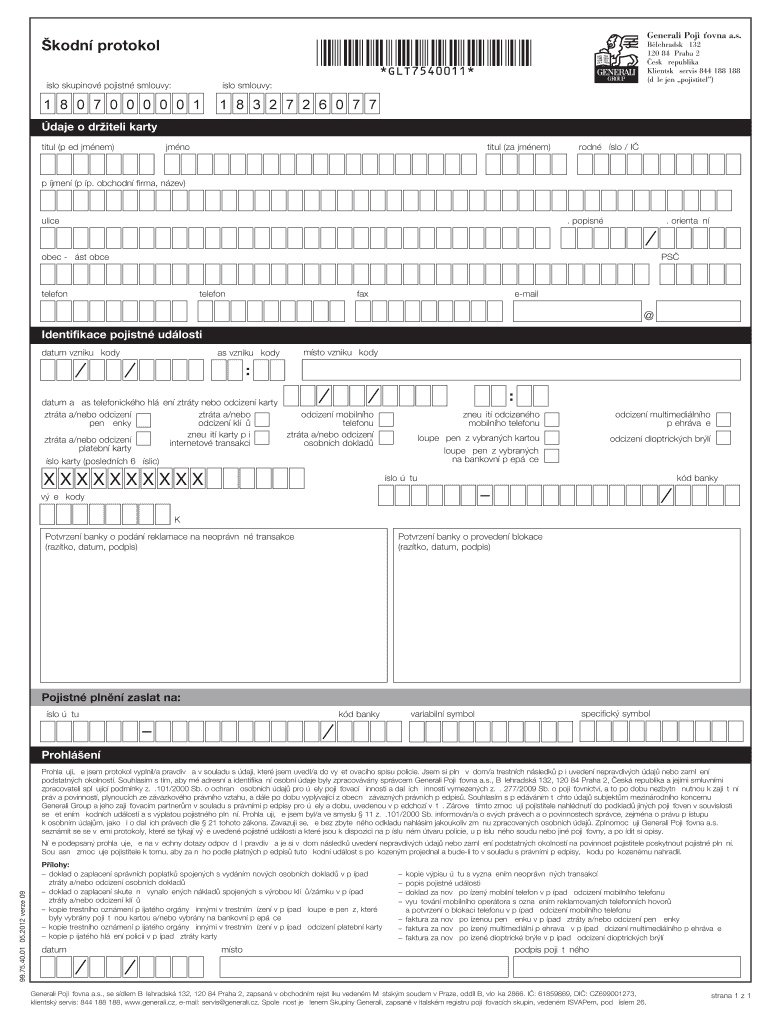 Fillable Online generali Platebn karty - Generali Poji ?ovna as Fax ...