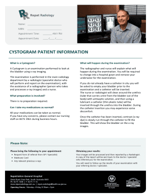 Fillable Online CYSTOGRAM PATIENT INFORMATION - Repat Radiology Fax ...