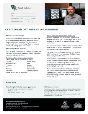 Fillable Online CT COLONOSCOPY PATIENT INFORMATION - Repat Radiology ...
