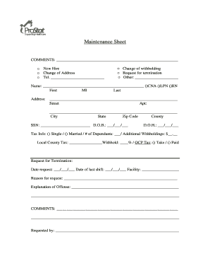 Fillable Online MAINTENANCE FORM Fax Email Print - pdfFiller