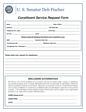 Fillable Online U S Senator Deb bFischerb Fax Email Print - pdfFiller
