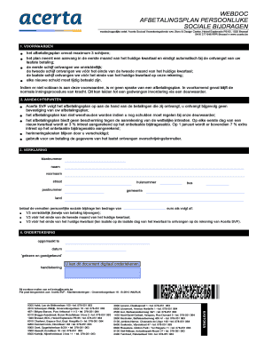 Fillable Online acerta o het afbetalingsplan omvat maximum 3 schijven ...