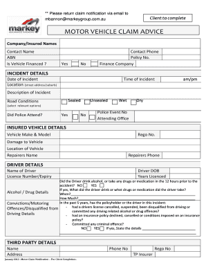 Fillable Online Claim Notification - Motor - for Client Completion Jan ...