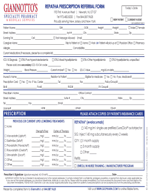 Fillable Online Repatha prescription referral bformb - Giannotto39s ...