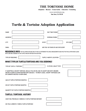 Fillable Online tortoisehome Turtle amp Tortoise Adoption Application ...