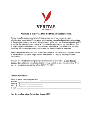 Fillable Online Probate Questionnaire- Veritas Lawdoc Fax Email Print ...