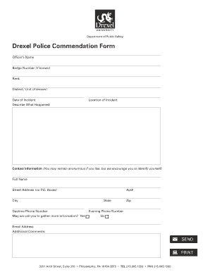 Fillable Online drexel Drexel Police Commendation bFormb PDF Fax Email ...