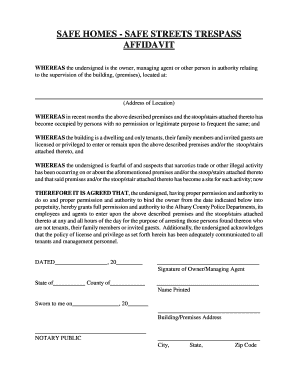 Fillable Online SAFE HOMES - SAFE STREETS TRESPASS AFFIDAVIT Fax Email ...