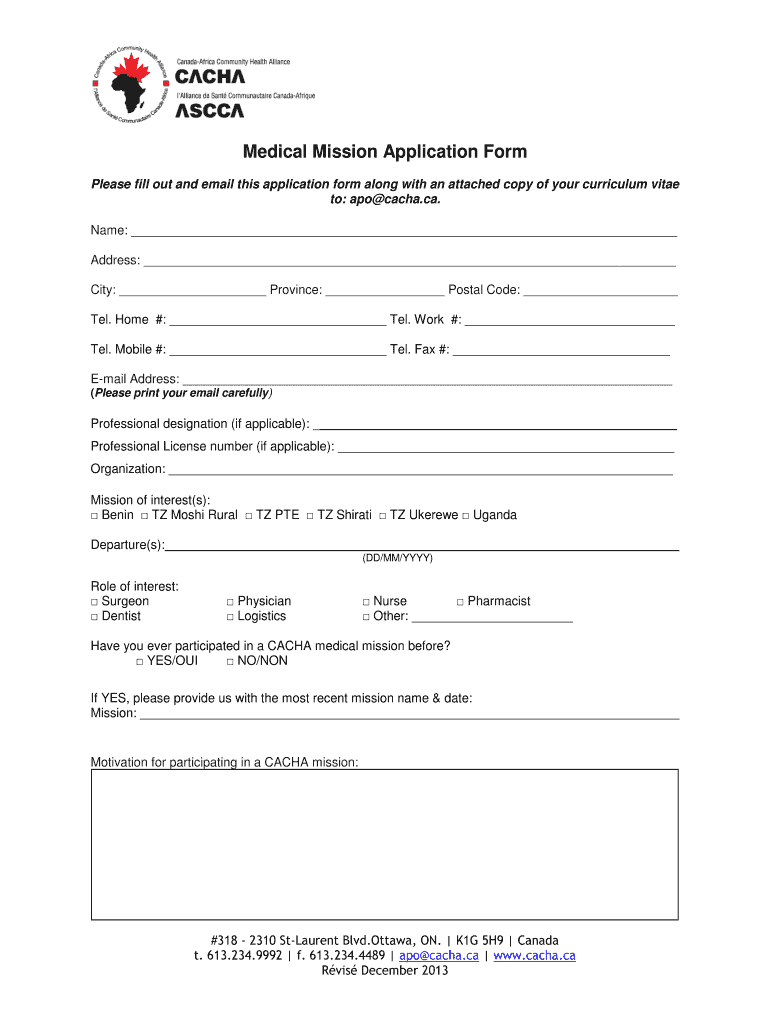 Fillable Online cacha Medical Mission Application Form Fax Email Print ...