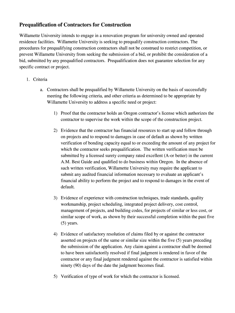 Fillable Online Prequalification of Contractors for Construction Fax ...