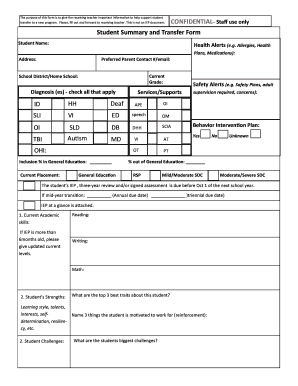 Fillable Online Student Summary and Transfer bFormb Fax Email Print ...