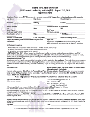 Fillable Online pvamu PALS bSLIb 2016 App - Prairie View AampM ...