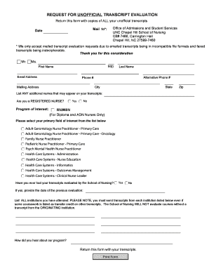 Fillable Online nursing sites unc RN-MSN Transcript Evaluation Request ...